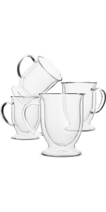 Amazon.com: BTaT- Coffee Mug Set of 4 (12oz, 350ml) Double Wall Glass ...