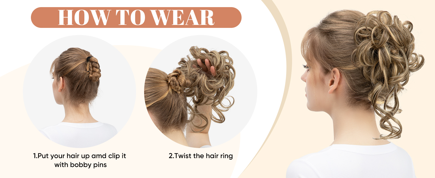 Amazon.com : CJL HAIR 2PCS Messy Bun Hair Pieces Wavy Curly Synthetic ...