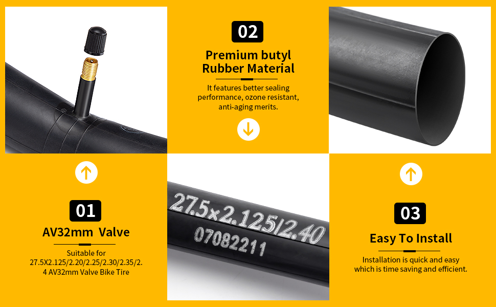 YunSCM 2er-Pack 45/62-584 Verdickung 27.5 Zoll Schlauch 27.5x1.75/1.95/2.25/2.40 AV32mm Ventil ...