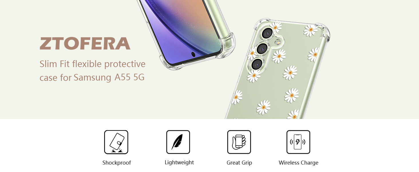 ZTOFERA Case for Samsung Galaxy A55 5G, Transparent Clear Soft TPU Case with Daisy Pattern ...
