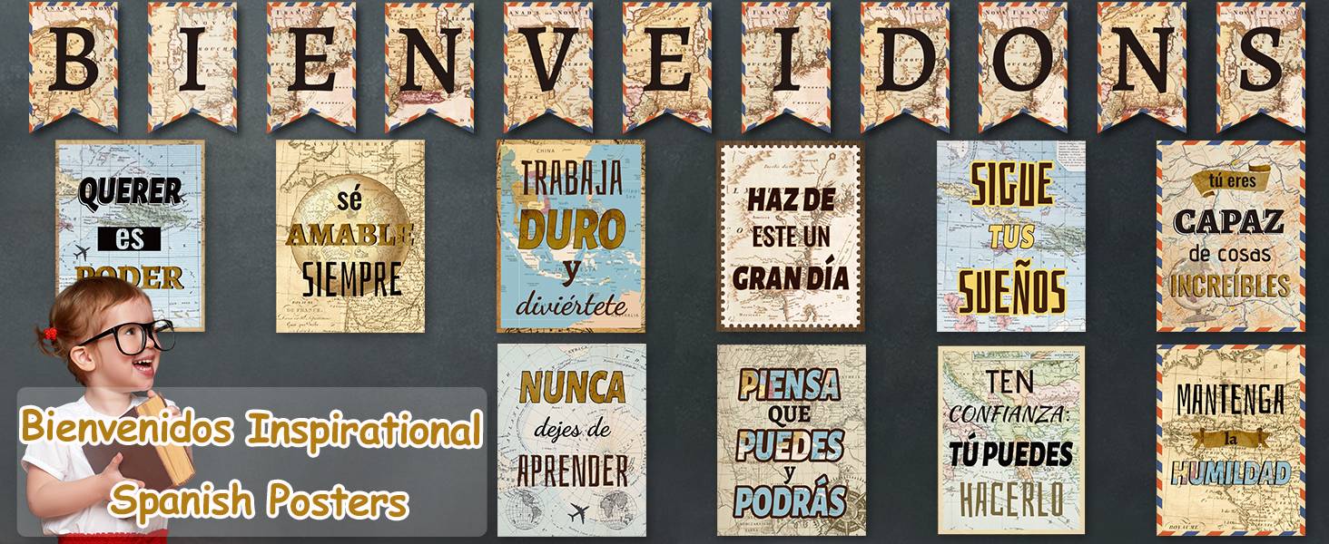Amazon.com: 21 Pieces Bienvenidos Inspirational Spanish Posters Map ...