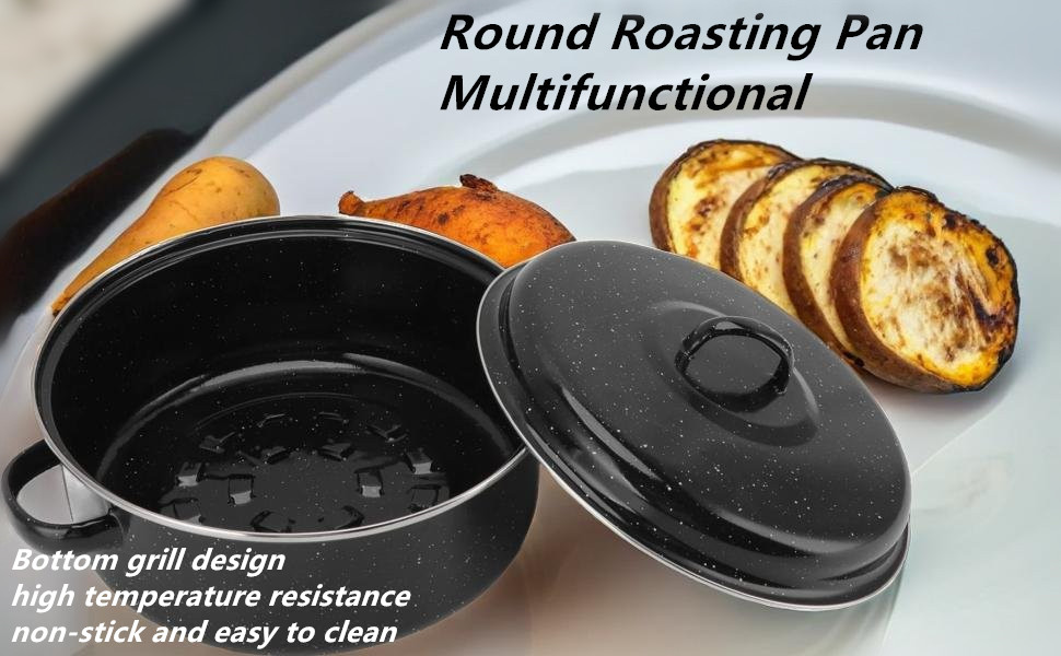 Roasting Pan with Lid, Oval Roaster Pan with Lid Enamel Roaster with ...