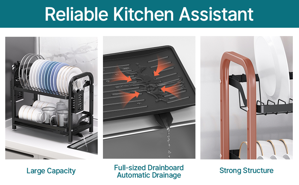 Amazon.com - Amazer 2 Tier Dish Drying Rack with Drainboard Original, Dish Racks for Kitchen ...