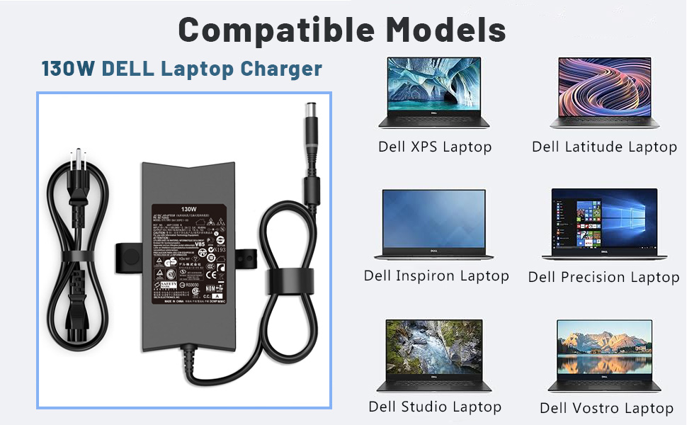 Amazon.com: 130W Laptop Charger Fit for Dell XPS 153 G5-19.5V 6.7A 7.4mm AC Power Adapter ...