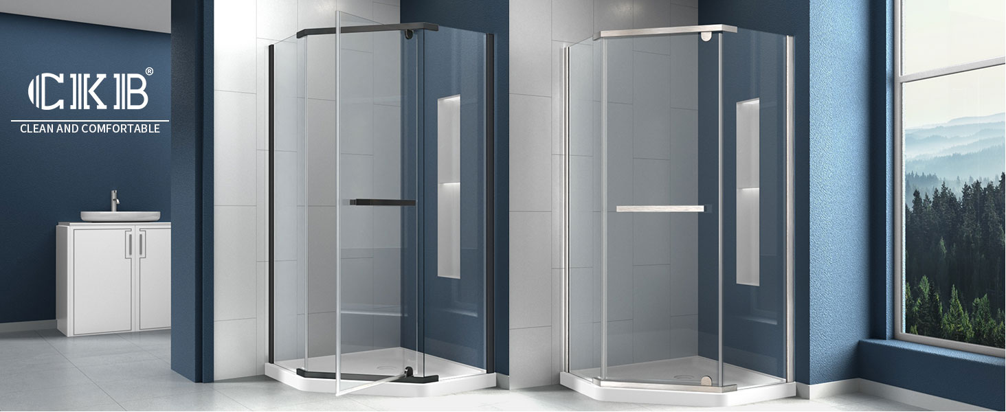 CKB Neo Angle Shower Door, 38” D x 38” D x 72” H, 1/4" (6mm) ANSI Tempered Glass with Easy Clean ...