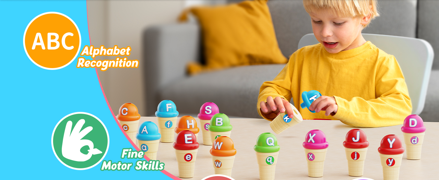 Amazon.com: Kasfalci Alphabet Learning Toys,Ice Cream Toys Play Set,ABC Learning for Toddlers ...
