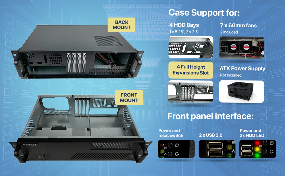 Amazon.com: מארז שרת 3U - מארז מחשב ATX קומפקטי בעומק 30.5 ס"מ עומק 48.3 ס"מ (תושבת מתלה אחורית ...