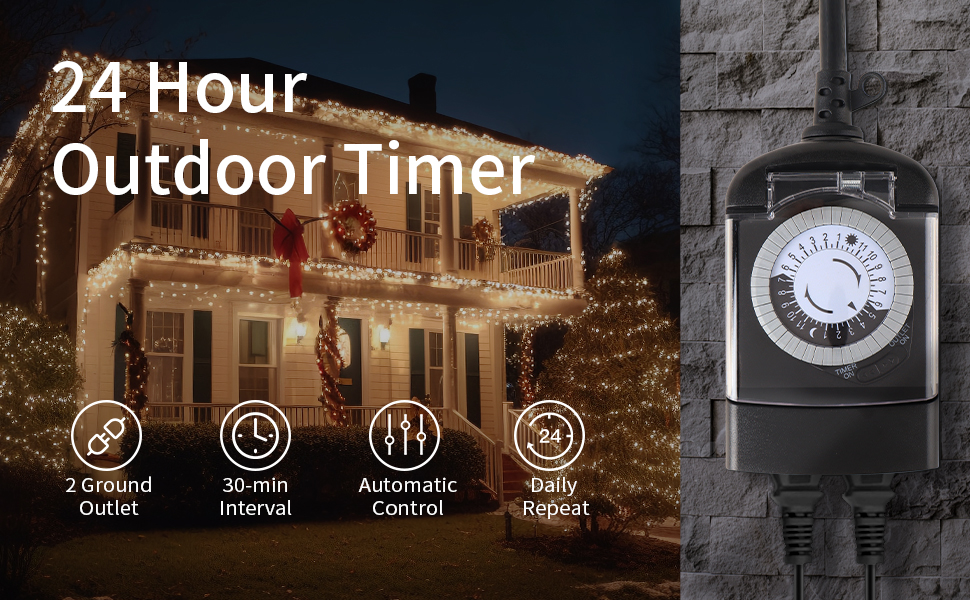 Amazon.com : Outdoor 24 Hour Mechanical Light Timer, Plug in Waterproof ...