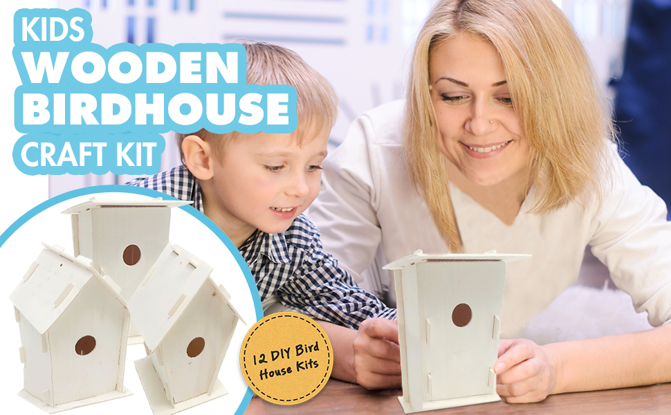 Amazon.com: Podzly Kids Wooden Birdhouse Craft Kit - 12 DIY Bird House Kits - Bulk Arts and ...
