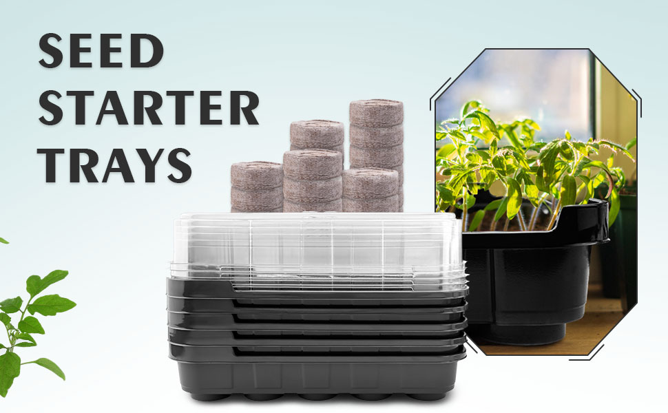 Amazon.com : 5 Pack Seed Starter Tray Seeding Starter Kits (50 Cells Total Tray)+ 50pcs Peat ...