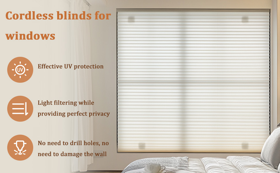 Amazon.com: Custom Size Suction Cup Light Filtering Curtains, Tool-Free Cordless Pleated Shades ...