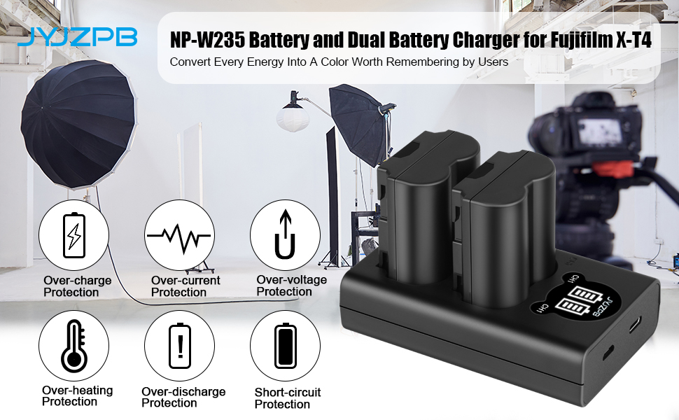 JYJZPB NP-W235 2250mAh 2-Pack Camera Battery and Dual Slot Charger Set, for Fujifilm NPW235, X ...