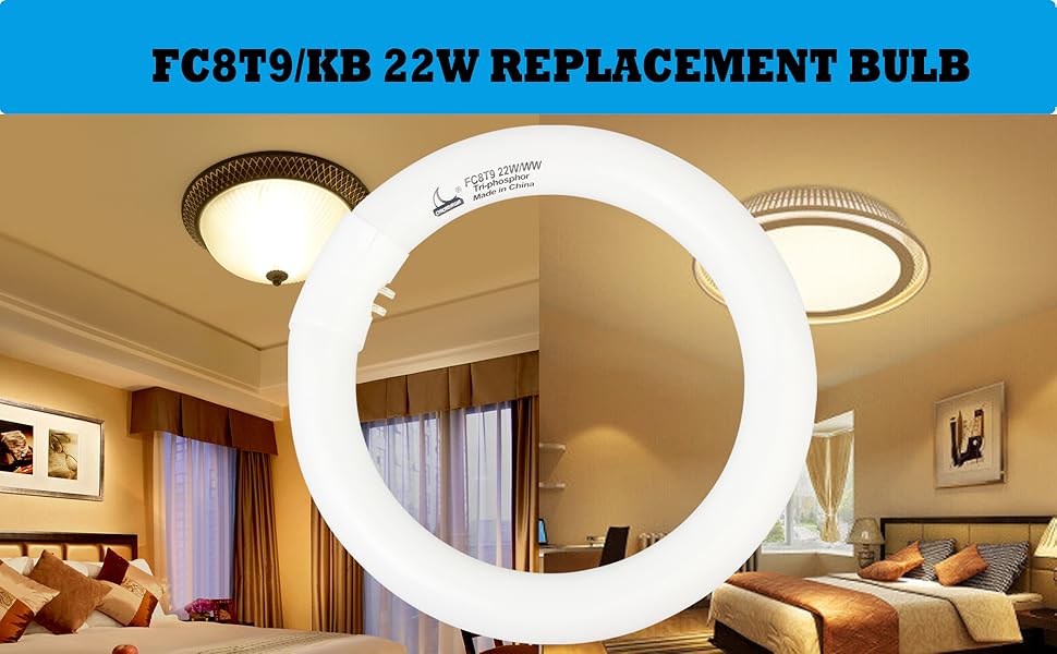 CHKADAWA FC8T9/KB 22W Round Light Bulb, 8 Inch T9 22 Watt Circular Fluorescent Light Bulbs ...