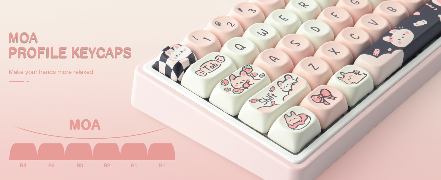 Amazon.com: Sunzit PBT MOA Keycaps - Cute Bunny Design, 132 Keys, Customisable for 61/64/68/84 ...