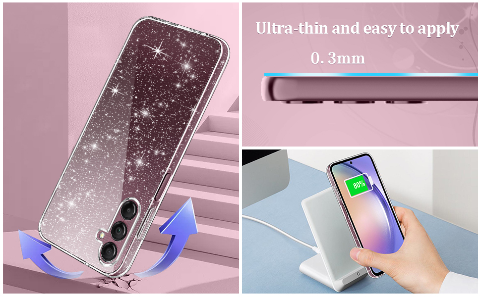 AROYI 3 en 1 Coque Compatible avec Samsung Galaxy A14 5G Glitter avec 2 Tempered Glass Étui ...