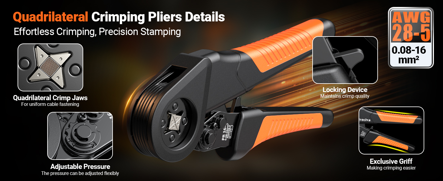 Preciva Pince à Sertir 0.08-16mm² avec 1500pcs Cosses Electrique, AWG 28-5 Outil de Sertissage ...