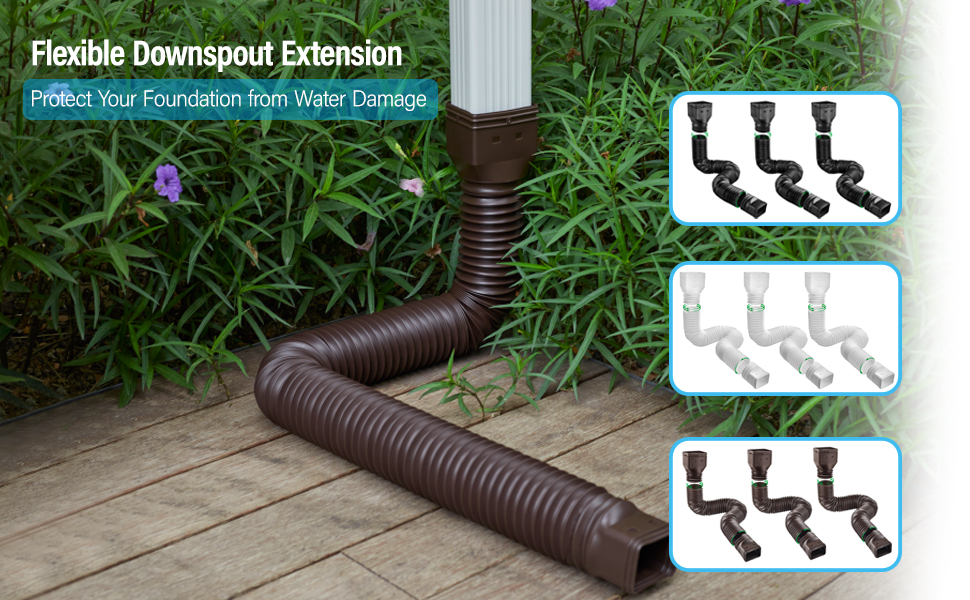 3 Pack Flexible Gutter Downspout Extensions with Connector, Rain Gutter ...