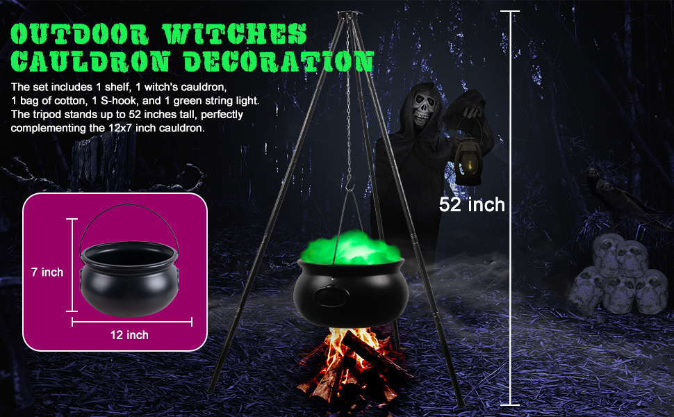 Amazon.com: Outdoor Halloween Decorations Large Witches Cauldron with Timer Green Lights Outside ...
