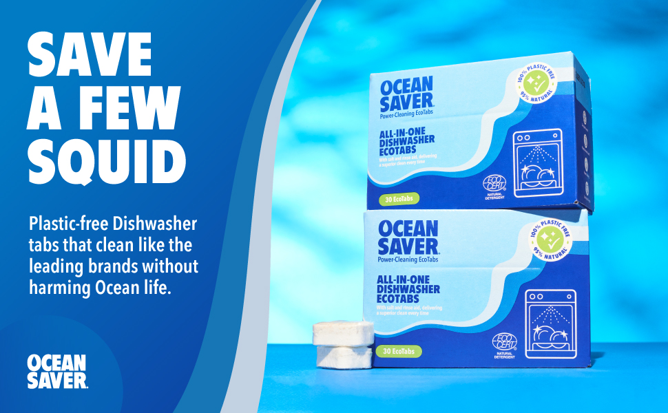 OceanSaver Dishwasher Tablets, Powerful All In One Tabs with Plant Based GreenClean Technology ...