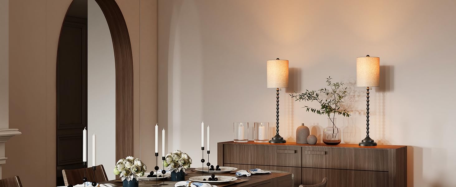 Buffet Lamps, Table Lamps Set of 2-30" H Tall with Sturdy Metal Bases & Textured Linen Shades ...