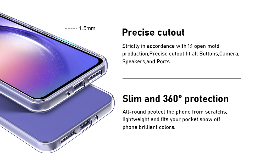 Amazon.com: bokoo Crystal Clear Samsung Galaxy A54 Case.Soft Slim Fit Transparent Plastic TPU ...