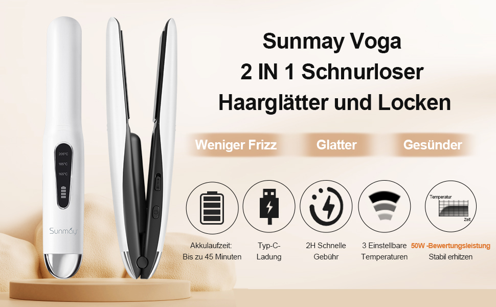 SUNMAY Voga Wireless Hair Straightener, Titanium Straightener, Curling and Straightening 2 in 1 ...