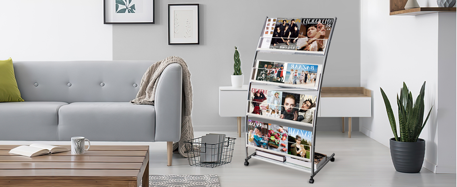 Amazon.com: LIWSHWZ Magazine Rack Floor Standing,Brochure Display Stand, 4 Pockets Metal ...