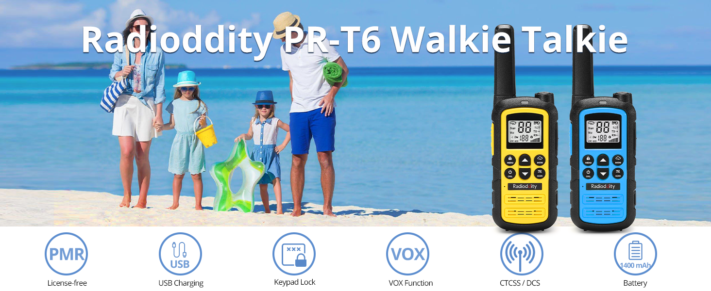Radioddity PR-T6 Walkie Talkie Kids PMR446 License Free Walky Talky, Long Range Rechargeable Two ...