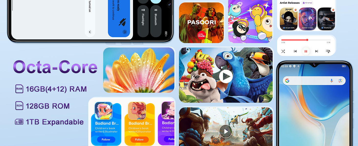 OUKITEL C57 Pro SIM-Free & Unlocked Mobile Phones, 16GB+128GB/1TB Android 14 Phone, 6.52" Screen ...