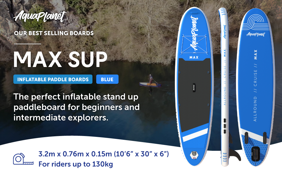 AQUAPLANET Inflatable Stand Up Paddle Board Kit - Max, Blue | 10.6 Foot ...