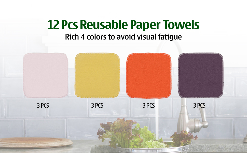 Amazon.com: DREMAK Reusable Paper Towels Washable Roll - Pack of 12 Kitchen Paperless - Cotton ...