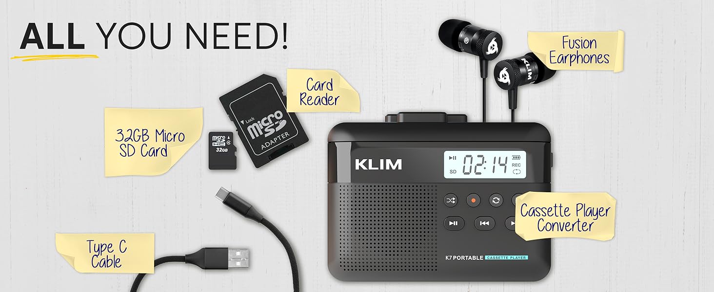 Amazon.com: KLIM K7 Cassette Tape Player + Cassette to MP3 Converter ...