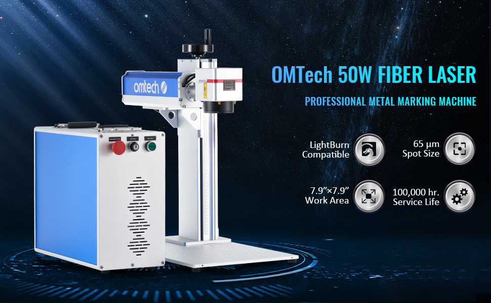 Amazon.com: OMTech 50W Fiber Laser Engraver with Rotary Axis, LightBurn Compatible Laser ...