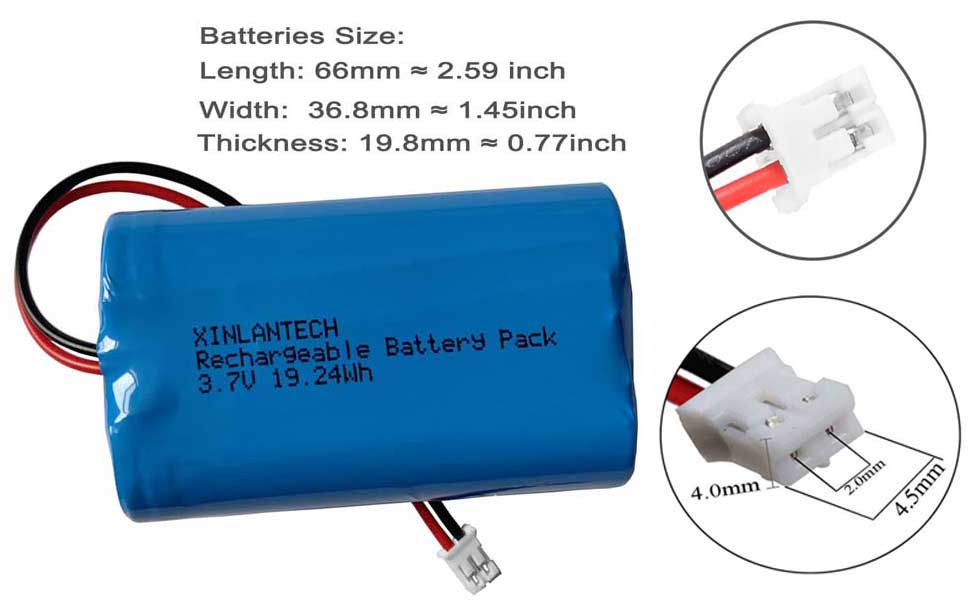 Amazon.com: XINLANTECH 18650 1s2p 3.7v 5200mAh Rechargeable Lithium Battery Pack with PH2.0/2P ...
