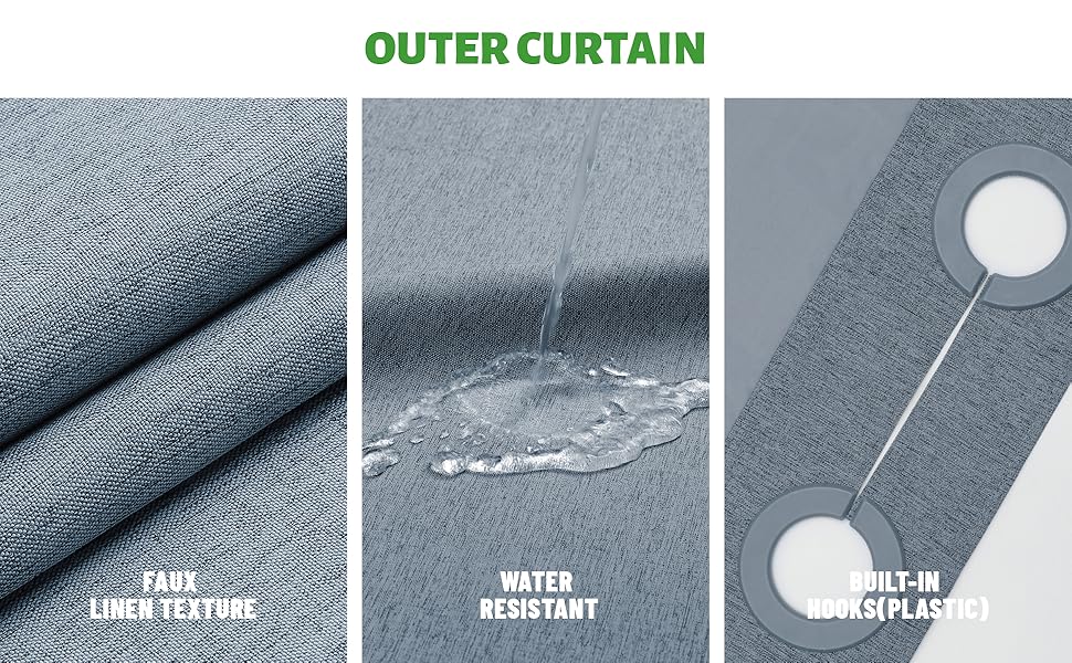 Amazon.com: eachope No Hooks Needed Linen Textured Shower Curtain with Snap-in Fabric Liner Set ...