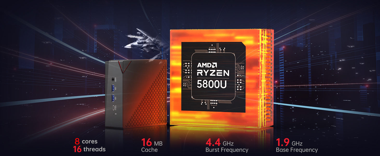 ACEMAGICIAN Mini PC, AMD Ryzen 7 5800U (8C/16T, jusqu'à 4.4 GHz), Mini Ordinateur Windows 11 Pro ...