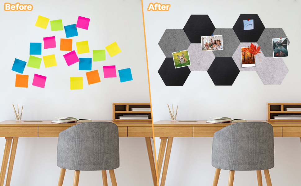 Gute Felt Pin Board,12 Pcs Large Hexagon Cork Board,22 x 19 cm,Self ...