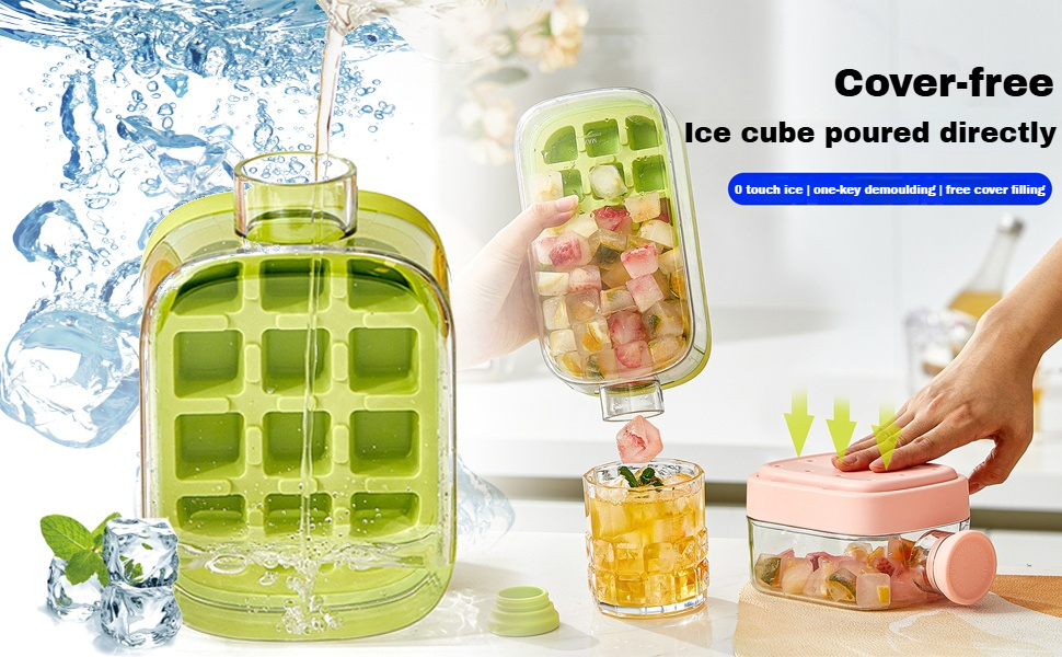 Amazon.com: Ice Cube Bottle, 2 in 1 Touch-Free Ice Cube Tray Water Bottle with Lid and Bin ...