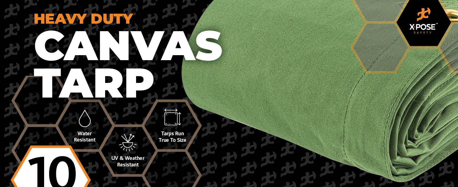 Xpose Safety Canvas Tarp - 10oz Green Canvas Tarps Heavy Duty Water ...