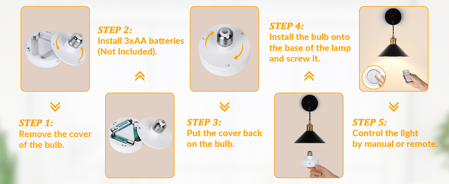 Battery Operated Light Bulb for Lamps, Screw in LED Puck Lights with ...