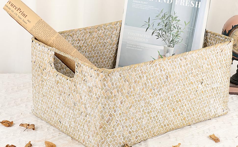 IGNPION Seagrass Storage Basket Woven Seagrass Desktop Basket ...