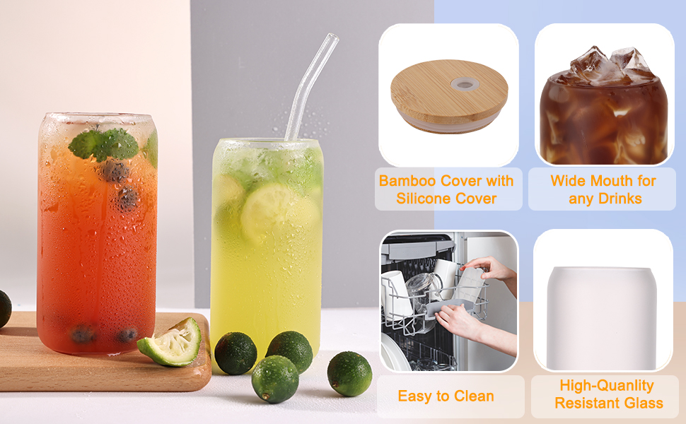 Amazon.com: Moretoes 16oz Sublimation Glass Cups with Lids and Straws, Iced Coffee Cups ...