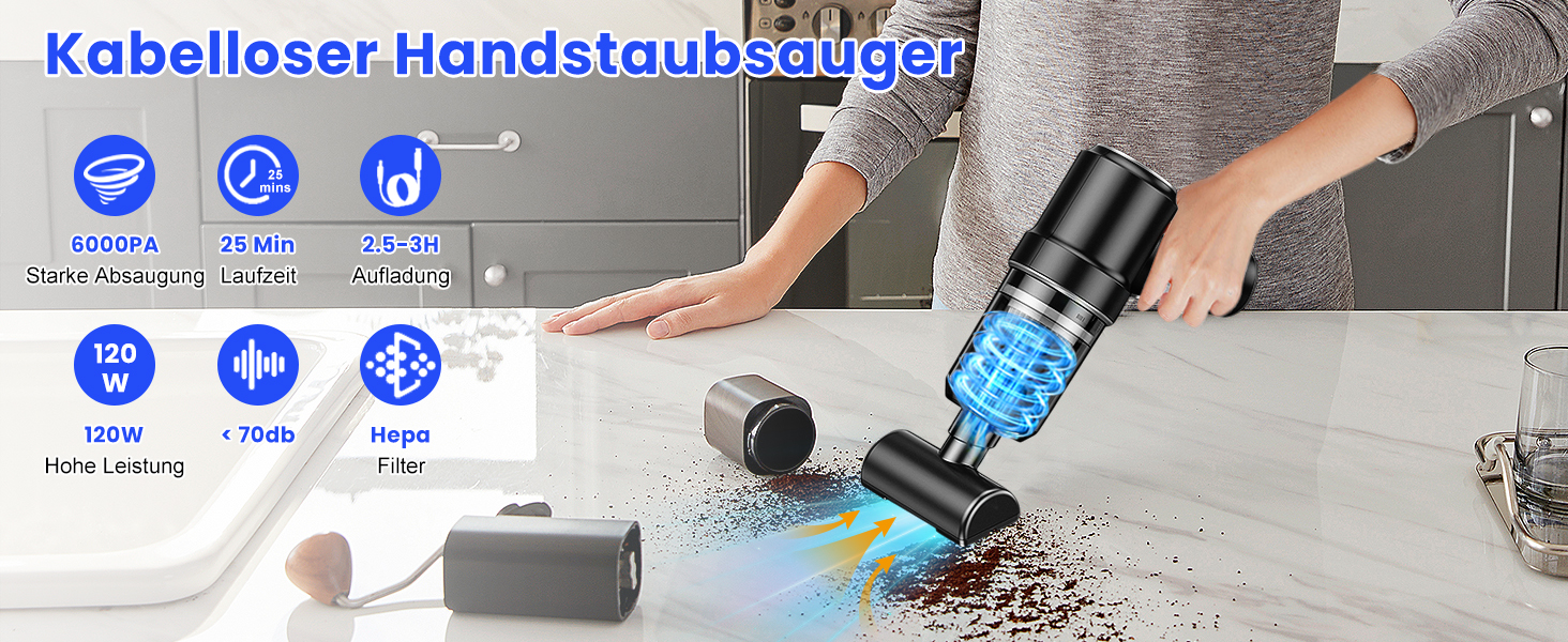 Amazon.de: YUEJIDZ Handstaubsauger Akku,120W Auto Kabellos Handstaubsauger,Mini Autostaubsauger ...