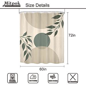 Amazon.com: Mitpok Sage Green Boho Shower Curtain Mid Century Modern Abstract Minimalist Leaves ...