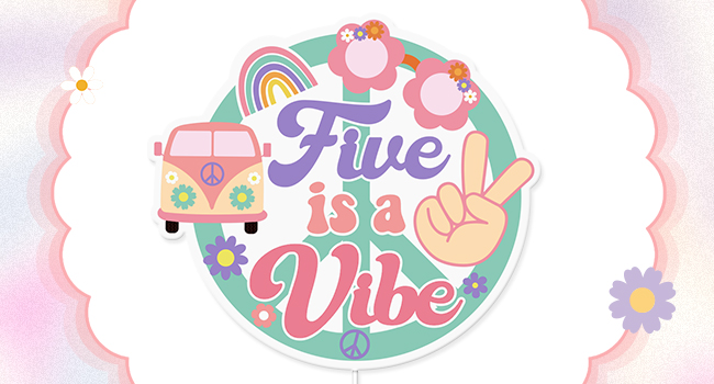 Amazon.com: Sinasasspel Five is a Vibe 5th Birthday Party Decorations Groovy Banner Cake Toppers ...