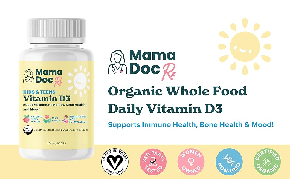 Amazon.com: MamaDoc Rx Certified Organic Kids and Teens Whole Food Vitamin D3 Chewables | 800 IU ...