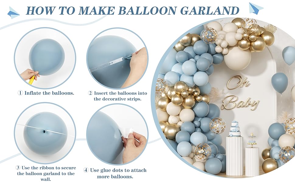 Amazon.com: 147pcs Dusty Blue Balloon Garland Arch Kit, Dusty Blue Light Baby Blue Sand White ...