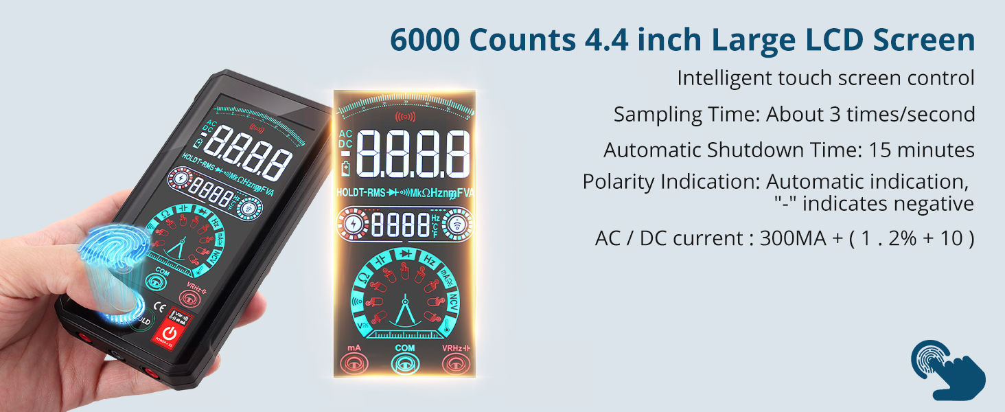 ALLmeter USB Rechargeable Smart Touch Digital Multimeter 6000 counts Portable TRMS Auto Ranging ...
