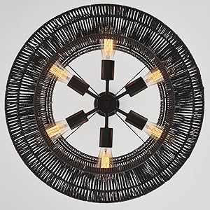 Widluth Hand-Woven Rattan Chandelier Vintage 6-Light Farmhouse Boho ...