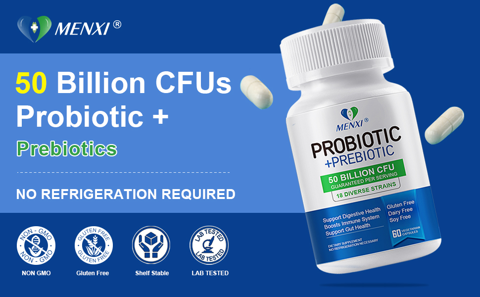 Amazon.com: MENXI Probiotics 50 Billion CFU, 18 Strains + Prebiotics - Supports Digestive ...